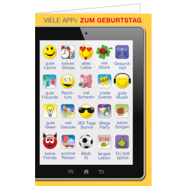Geburtstagskarte A4 Tablet mit vielen schönen Apps. Hier klicken.